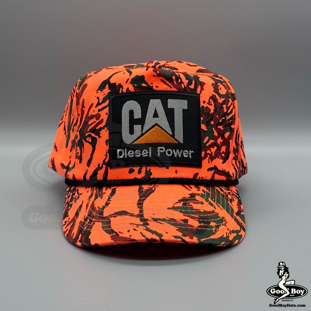 CAT Diesel Power Hat Vintage Retro Neon Orange Hunting Camo Trucker ...