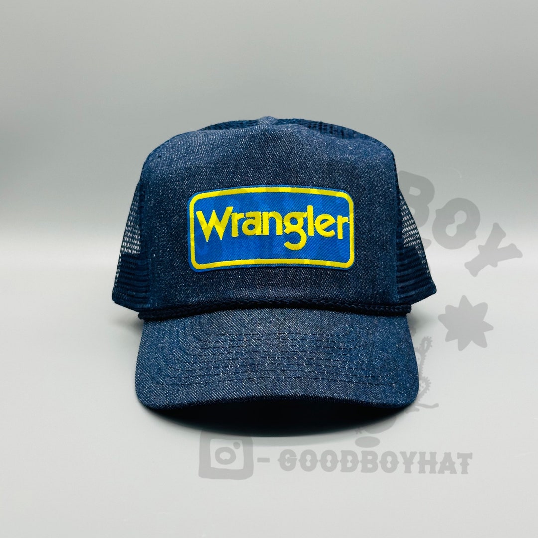 Wrangler Hat Vintage Retro Denim Trucker Mesh Rope Snapback Cap Classic ...