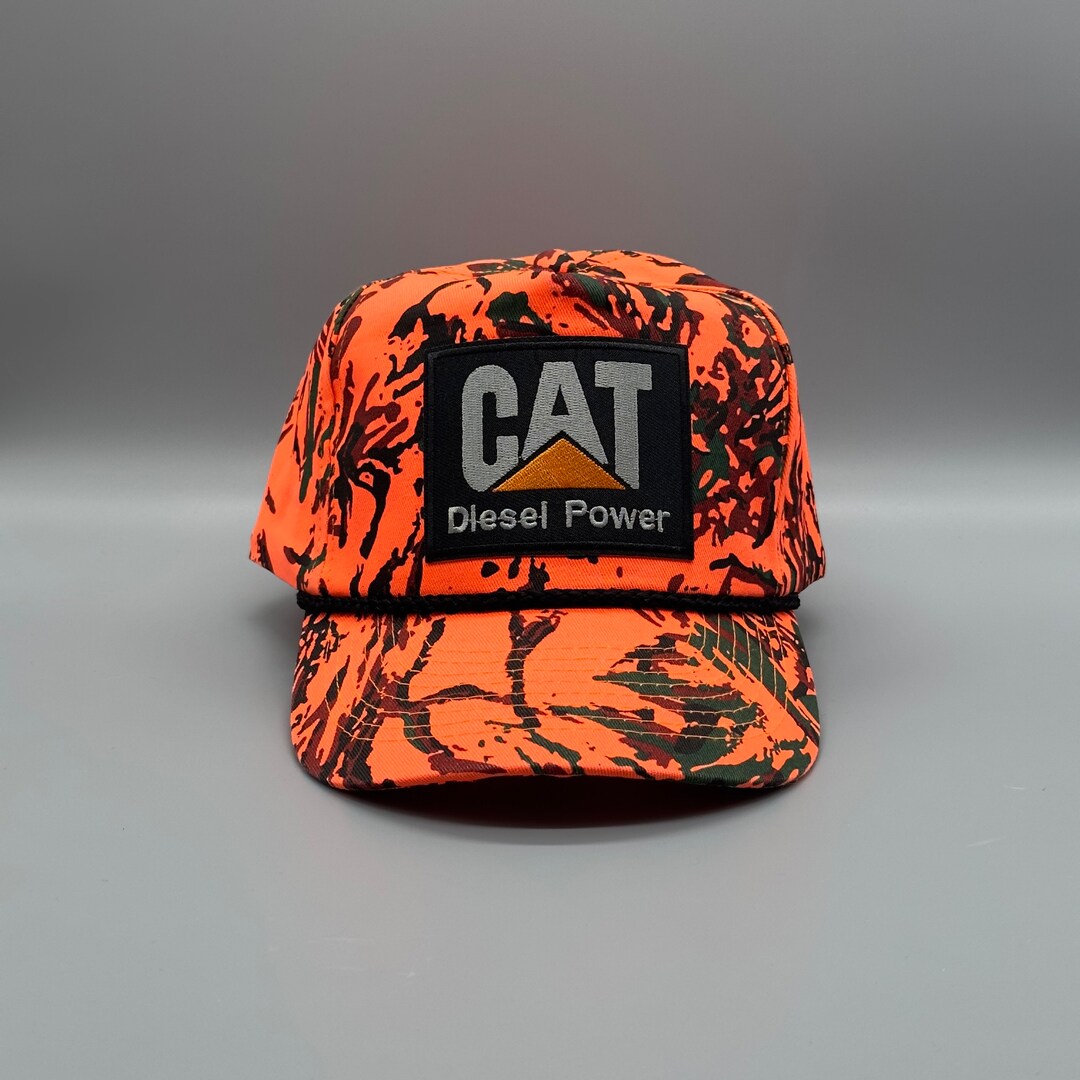 CAT Diesel Power Hat Vintage Retro Neon Orange Hunting Camo Trucker ...