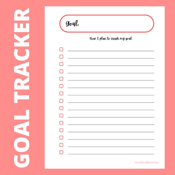 Goal Tracker Printable Worksheet Digital Download - Etsy
