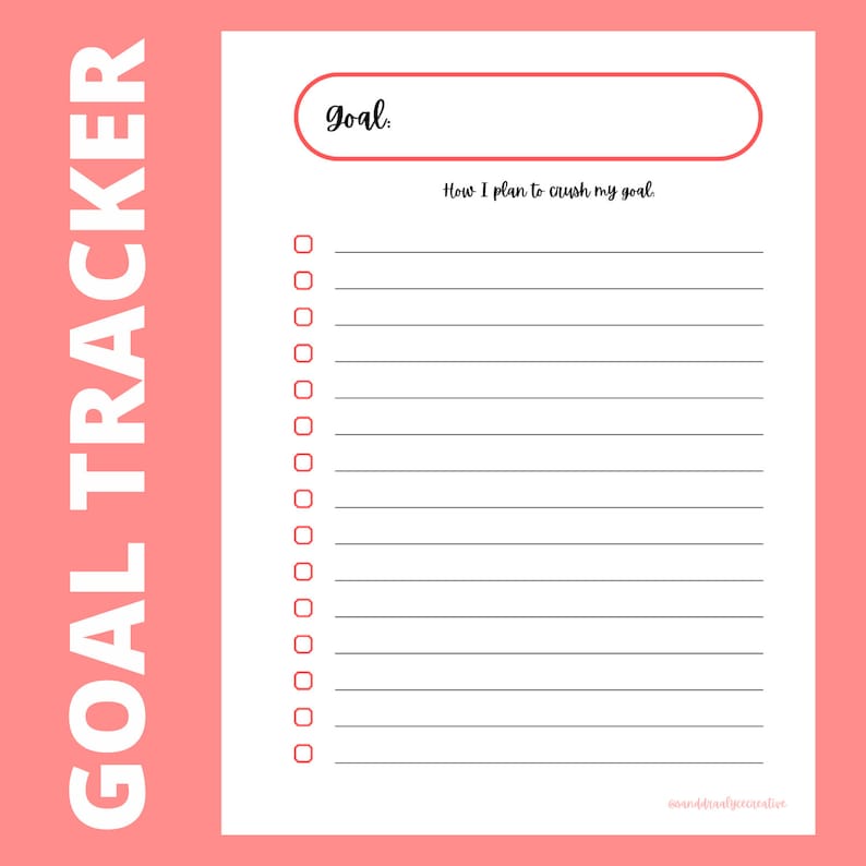 Goal Tracker Printable Worksheet | Digital Download - Etsy