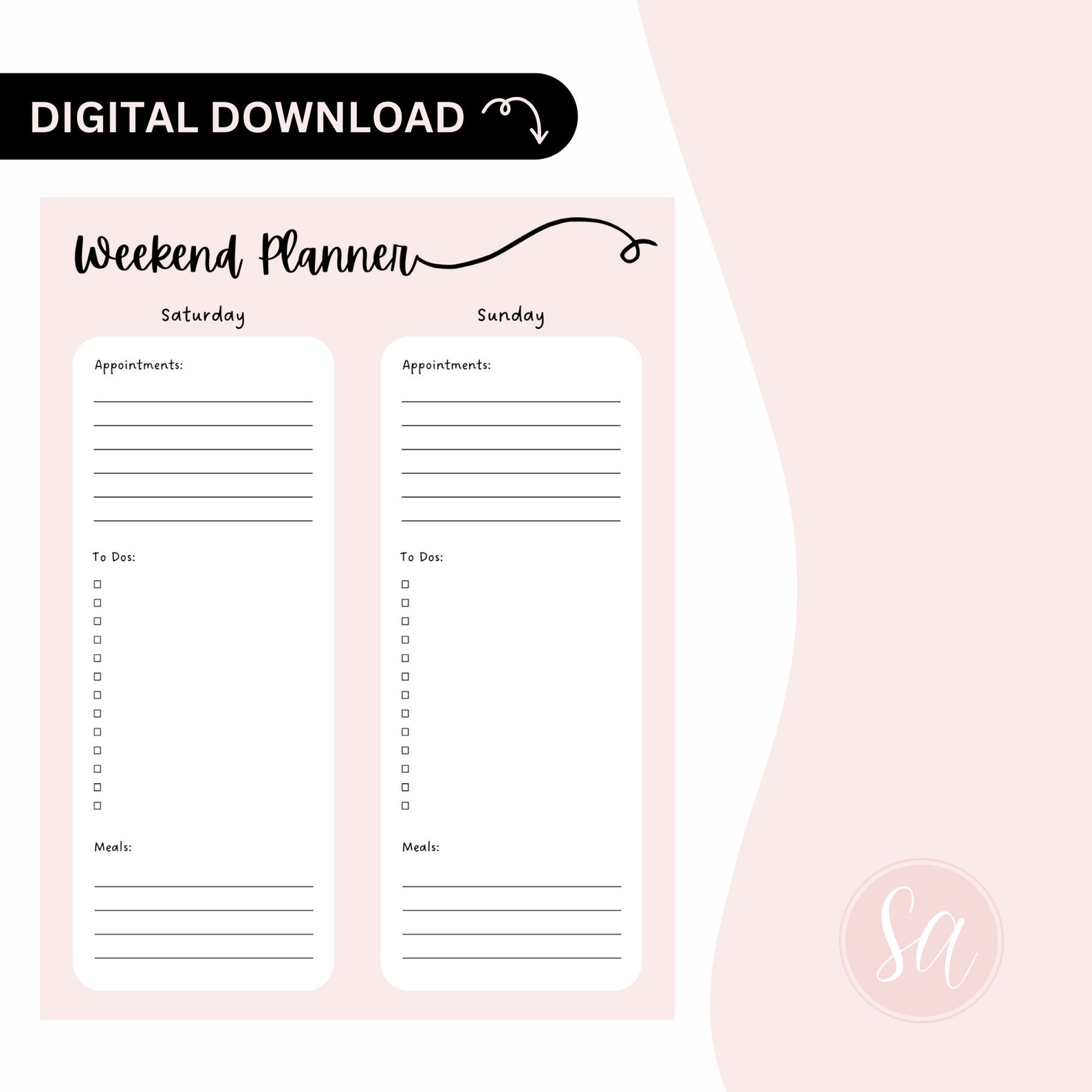 Weekend Planner Printable Worksheet | Digital Download - Etsy