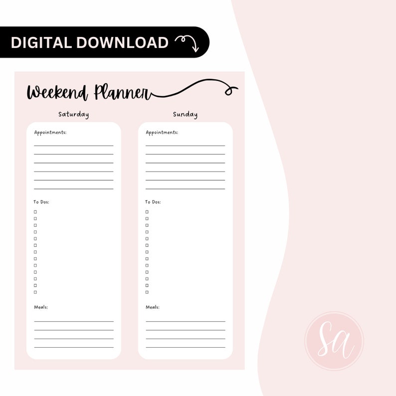Weekend Planner Printable Worksheet | Digital Download - Etsy