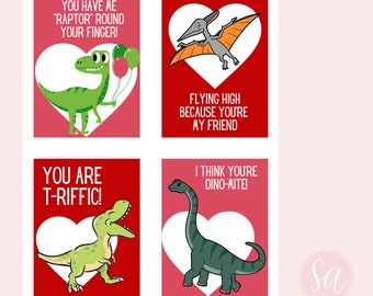 Printable Kids Valentine Cards Dinosaur Theme Digital Download Dino ...