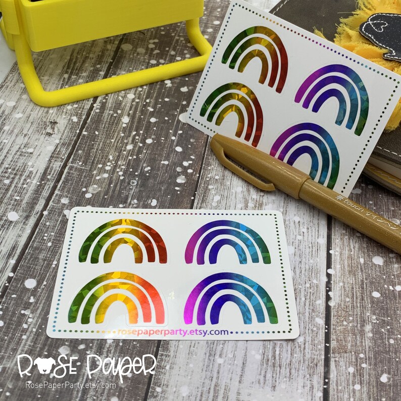 Rainbow Foil Rainbow Sticker Permanent Glossy Vinyl | Etsy