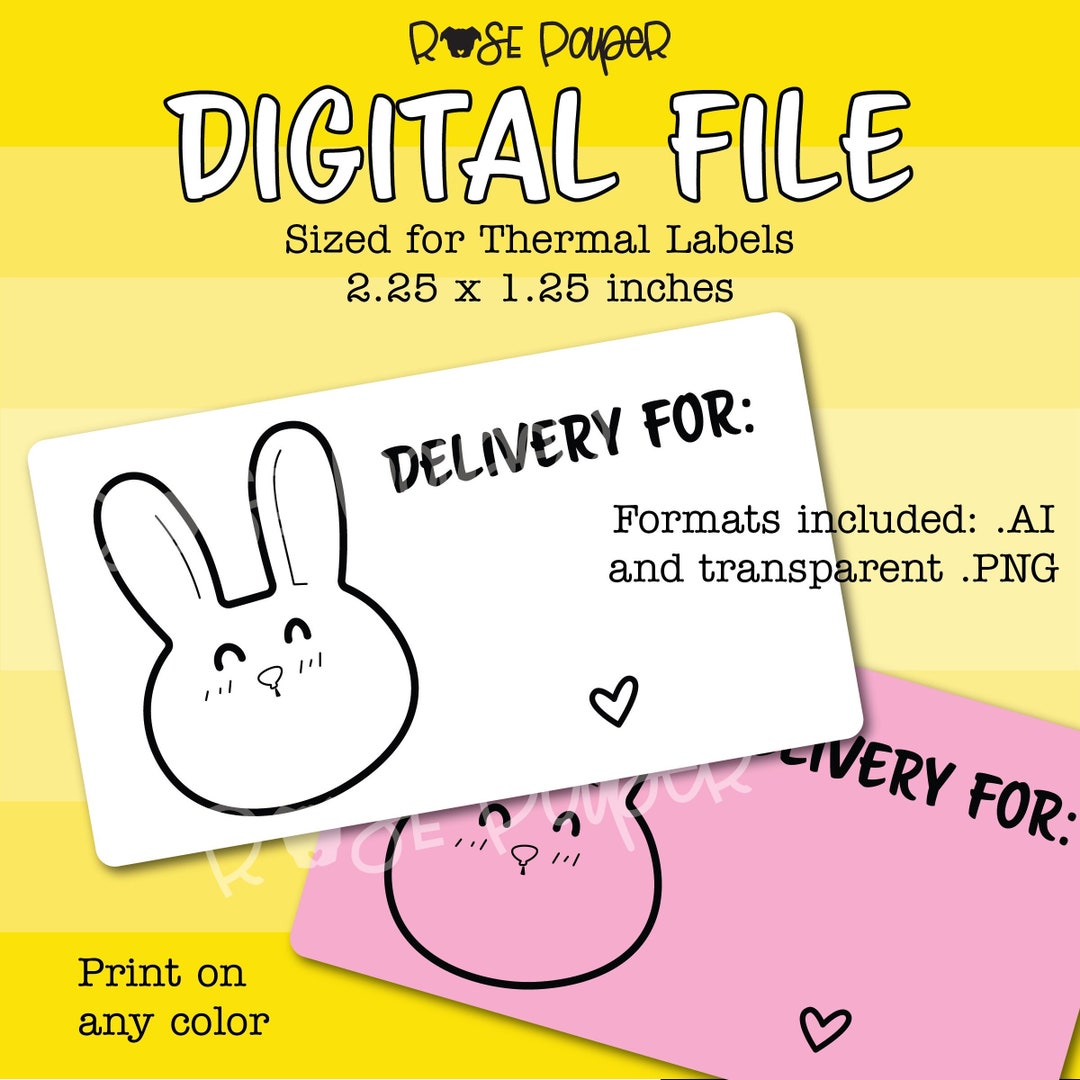 Digital Bunny Rabbit Deliver for Sticker, Downloadable Rectangle ...