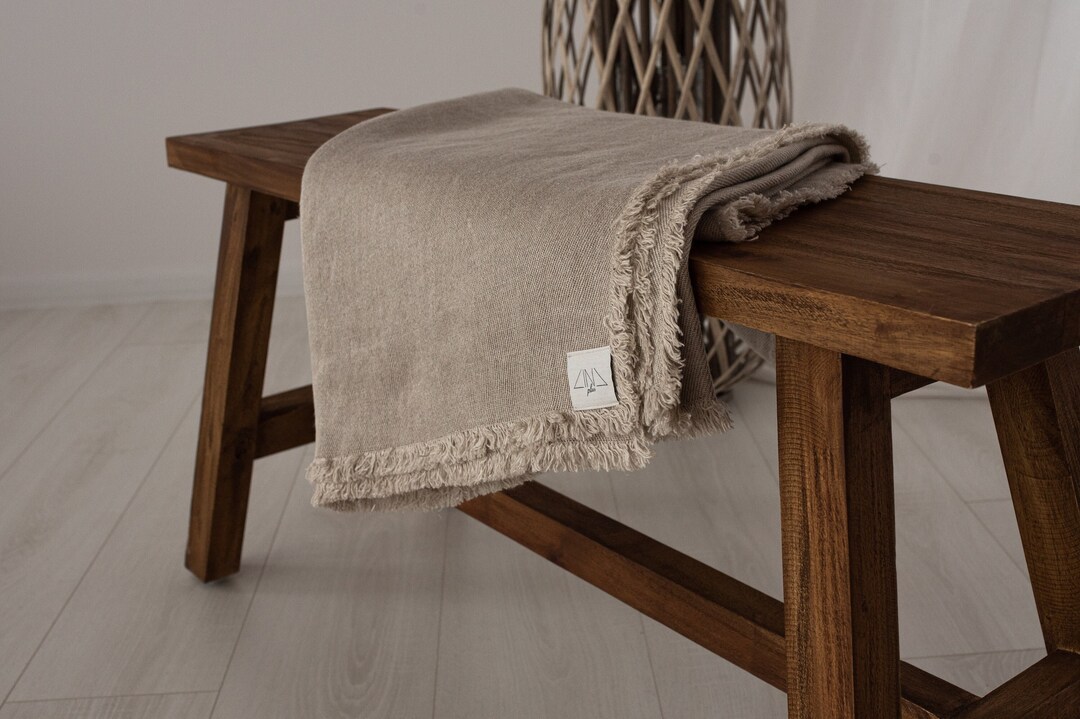 Soft Twill Linen Throw RAWEDGIA - Raw Edge Finish - 58x80" - Natural ...