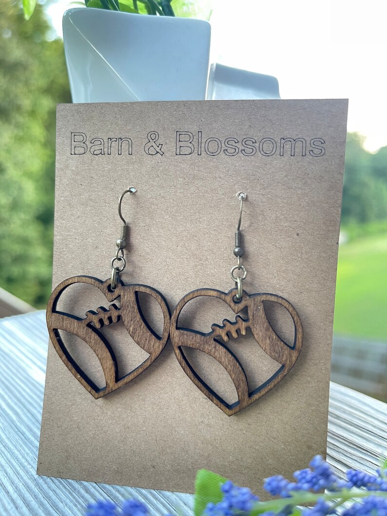Laser Cut Wooden Cute Football Heart Earrings - Etsy
