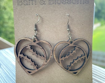 Laser Cut Wooden Cute Football Heart Earrings - Etsy