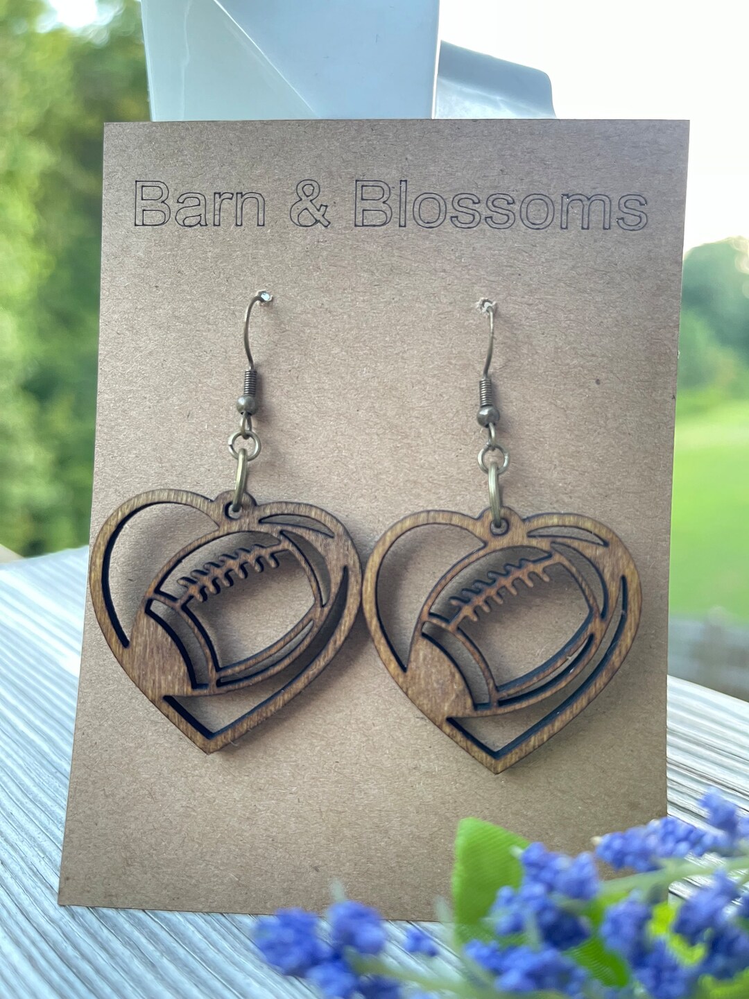 Laser Cut Wooden Cute Football Heart Earrings - Etsy