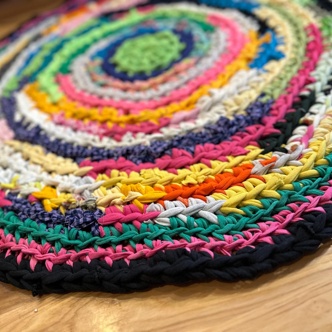 Round Rag Rug Artisan Made One of a Kind Crochet Farmhouse Shabby Chic ...