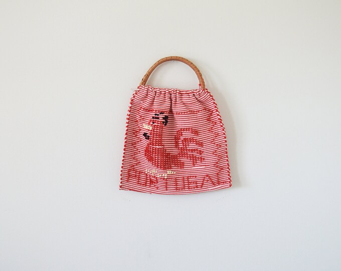 Red Rooster Bag / Vintage Tote Bag / Portugal Woven Bag - Etsy