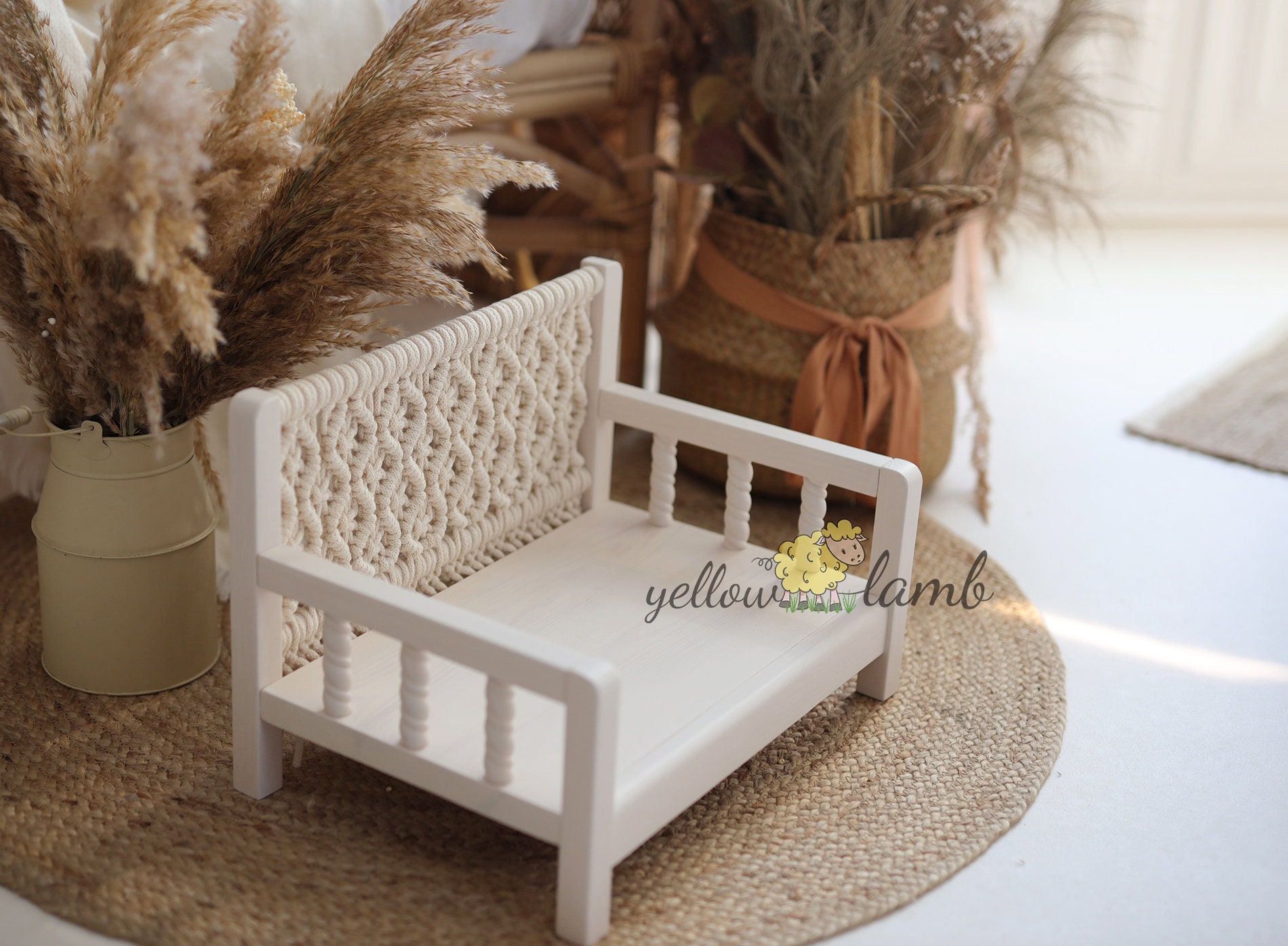 Cream Macrame Bench With Matching Bedside Table Boho Bed Prop - Etsy