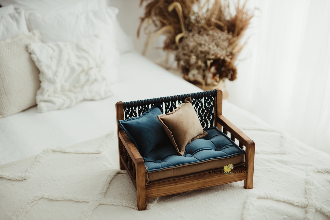 Whisky Brown Macrame Bench With Two Sieded Matress, Two Pillows and ...