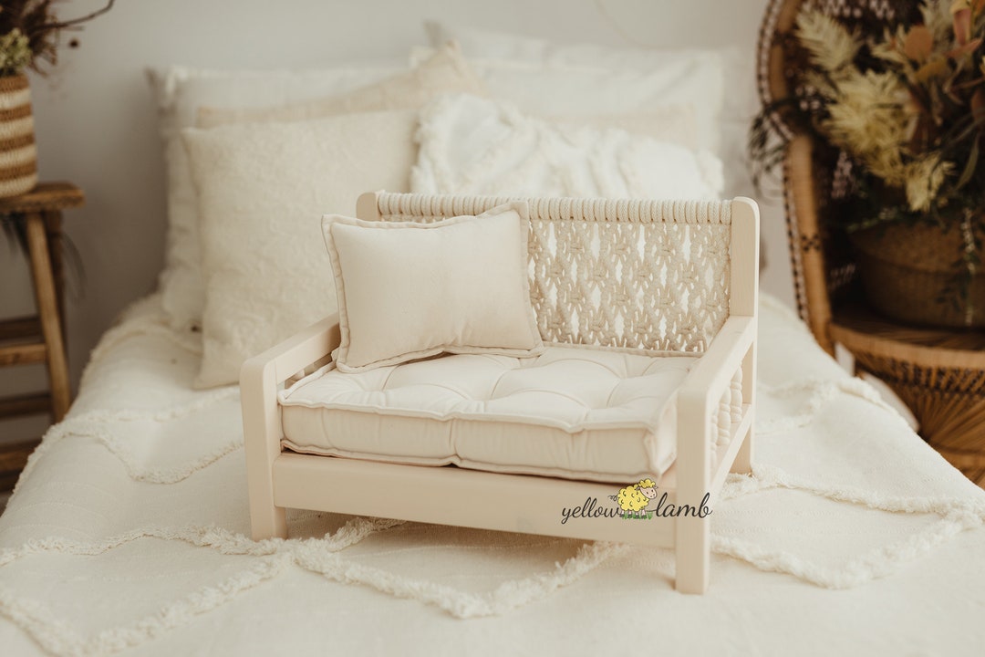 Cream Macrame Bench With a Velvet Matress and Pillow, Boho Bed Prop - Etsy
