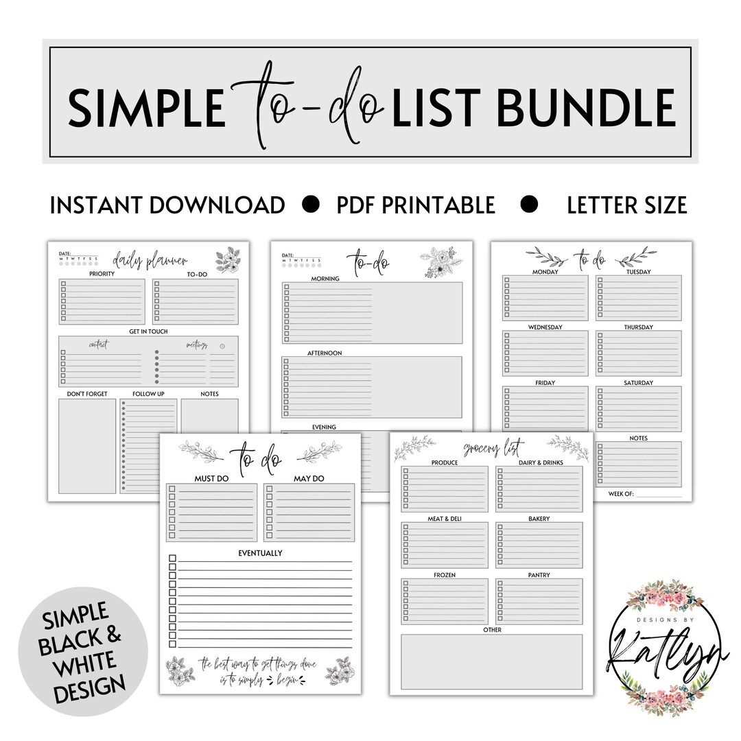 Simple To-do List Bundle | Instant PDF Download | Printable | 8.5x11 ...