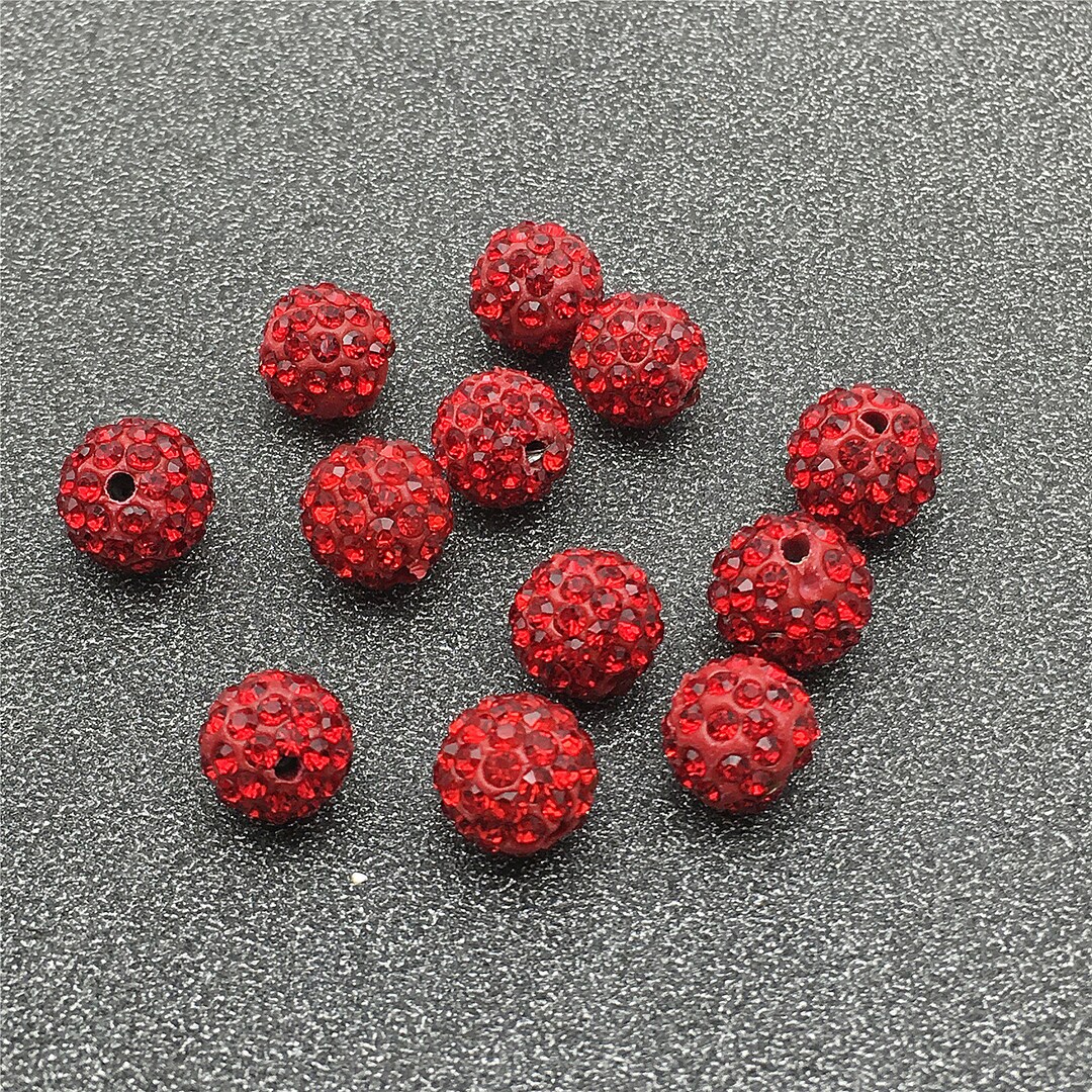 50pcs 10mm Crystal Red Pave Rhinestone Beads, Disco Balls Beads ...