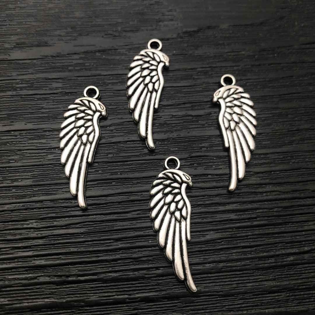 Bulk 40 Antique Silver Angel Wing Charms, Bird Angel Wing Charm Double ...