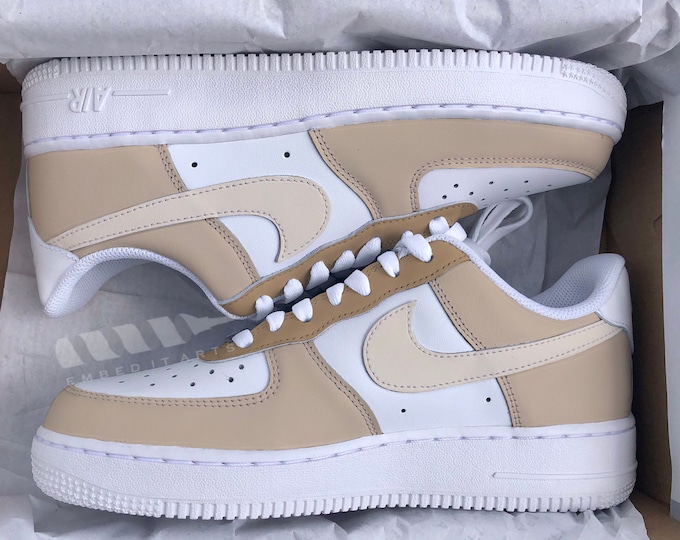 Beige Color Block and Outline Custom AF1 Handmade - Etsy