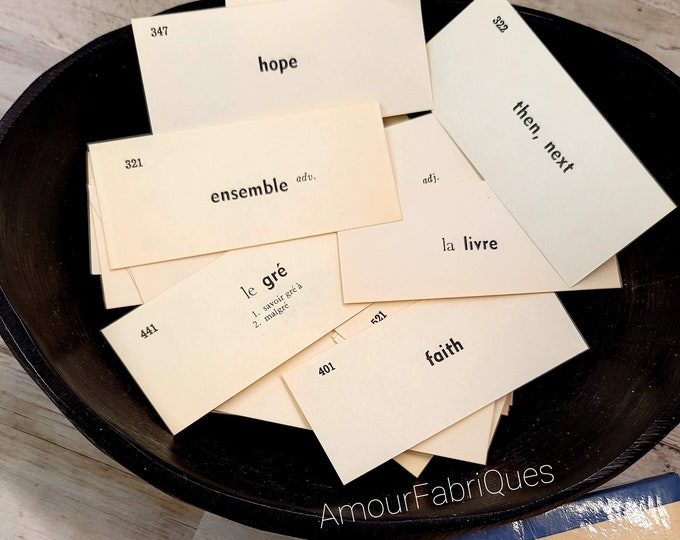 50 French-vocabulary Cards/mixed Media/ Cards/ Vintage Vocabulary Cards ...