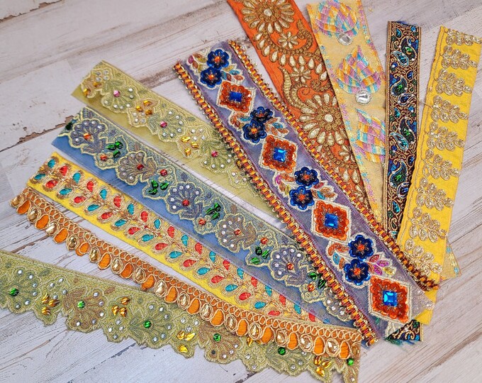 10 Pack LARGE Vintage 10" Beaded Trim Lot/vintage Sari Trim/boho ...