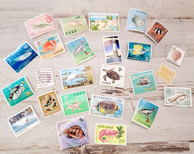 25 Authentic Vintage BEACH Postage Stamps-mint- What You See You Will ...