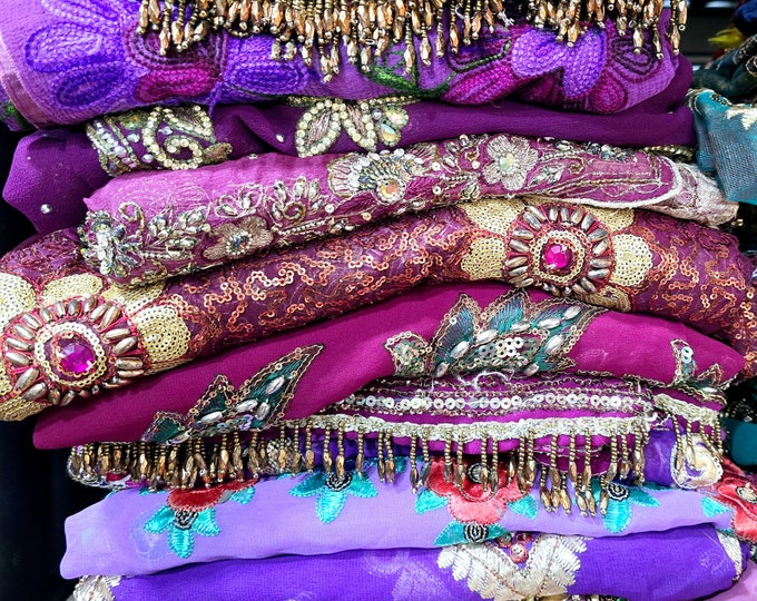 Vintage un-cut PURPLE Sari-choose Your Sari Scarf/dupatta Scarf/ Boho ...