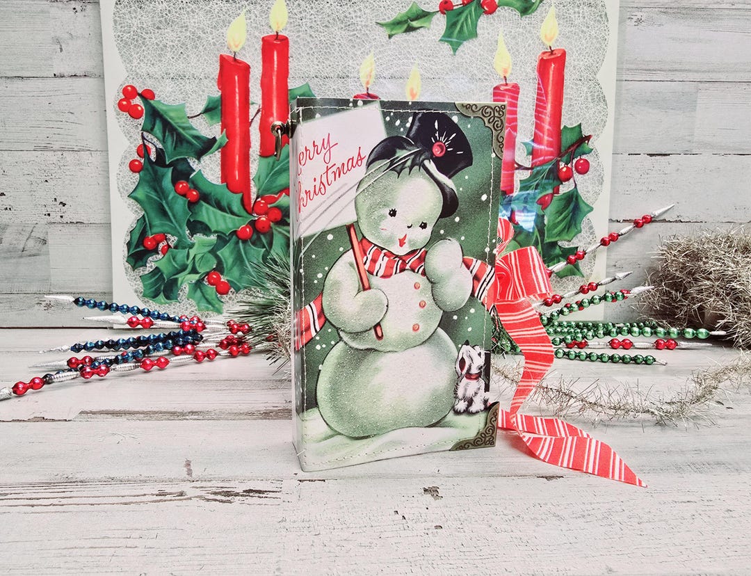 Retro Christmas Journal Kit: Snowman Mini Book Ornament, DIY Holiday ...