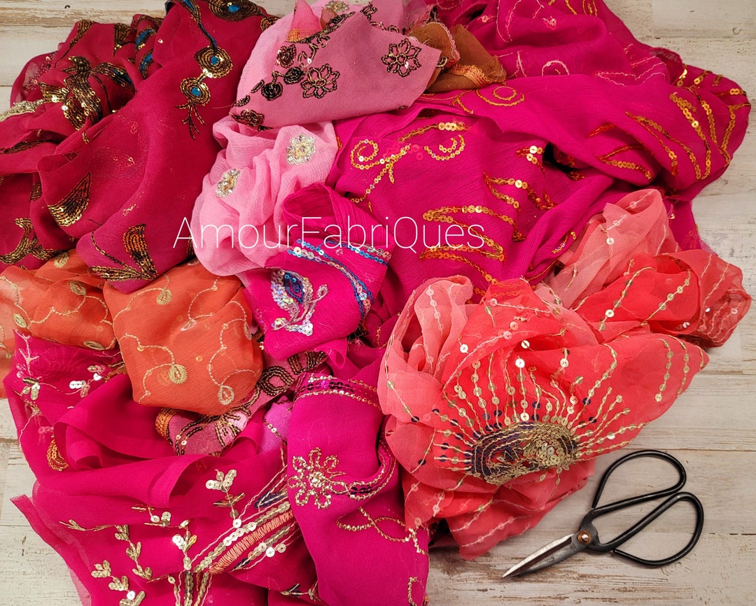 Beaded Sari Scraps: Vintage Silk Fabric Pieces - 5"x7" Bag - Etsy