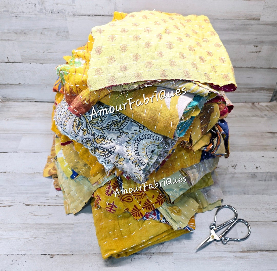 1/2 POUND (YELLOW) Kantha Scraps Kantha Scraps/kantha Quilts/hand ...
