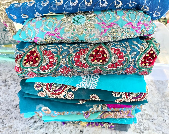 Vintage un-cutblue Saree / Sari-choose Your Sari Scarf/dupatta Scarf ...