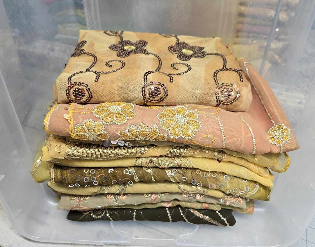 Sari Scarf (un-cut) GOLD/BROWN Saree, Vintage Boho Scarf, India ...