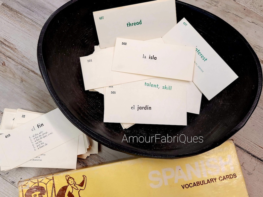 50 Spanish-vocabulary Cards/mixed Media/ Cards/ Vintage Vocabulary ...