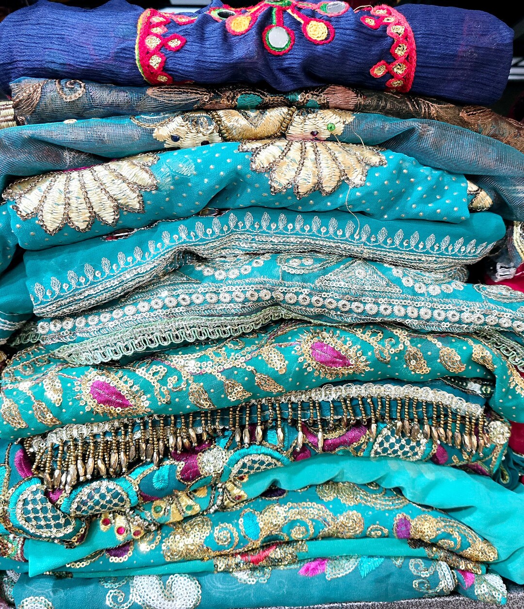 Vintage (un-cut) BLUE Sari-choose Your Sari Scarf/dupatta Scarf/ Boho ...