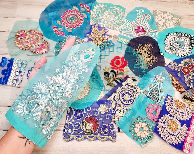20 BLUE (large) Sari Swatches/what You See You Will Get/heavily Beaded ...