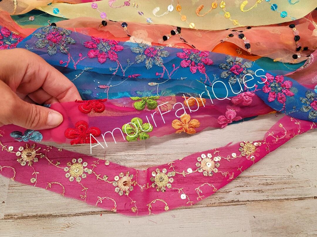 20 Yards Sari Strips/bohemian Strips/boho Tassel Making/beaded Sari ...