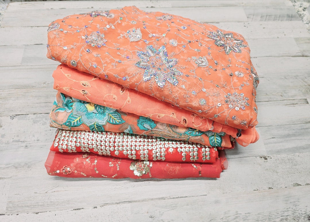 Sari Scarf un-cut PEACHY PINK Saree, Vintage Boho Scarf, India ...