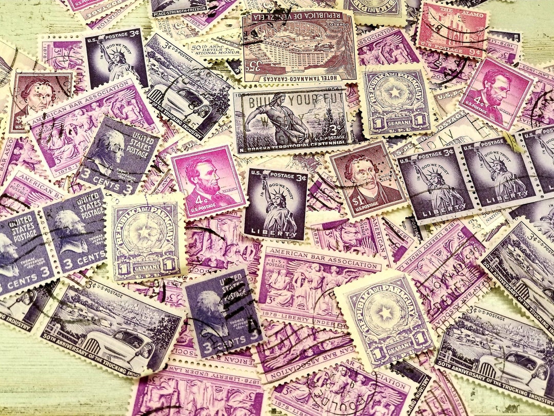50 Vintage PURPLE Mix Postage Stamps-vintage & Modern Mixed Lot ...
