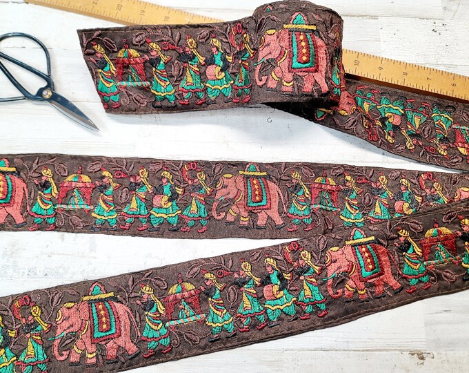 1 Yard BROWN Vintage Elephant Sari Trim (2 3/4" Wide)/boho Trim/sari ...