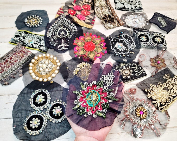 20 BLACK (large) Sari Swatches/what You See You Will Get/heavily Beaded ...