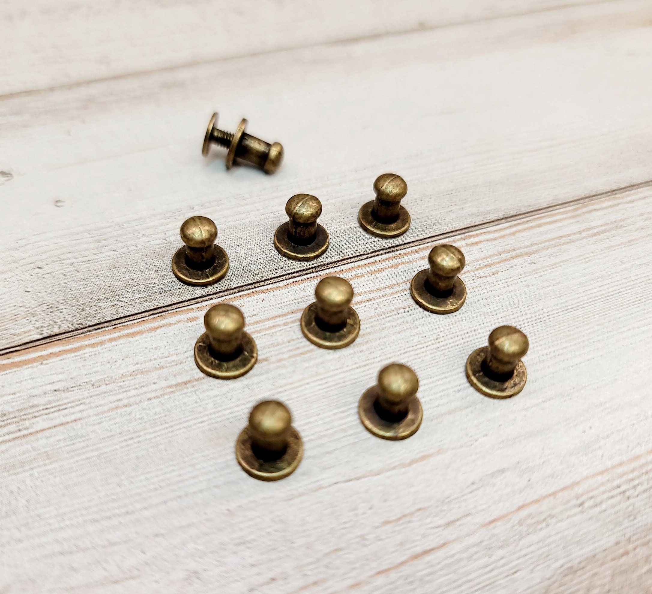10 Antique Gold Hitch Fasteners: Round Head Studs for Leather Crafts - Etsy