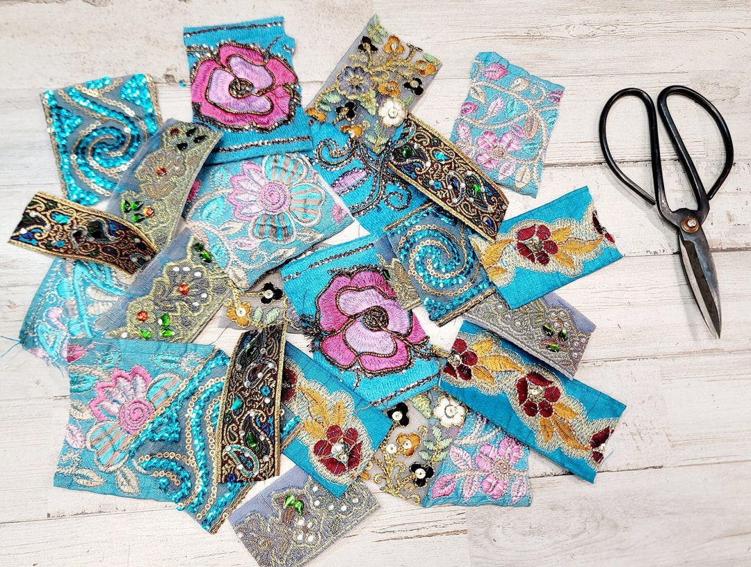 25 BLUE Sari Scraps/boho Scrap/saree Snippets Pack-beaded - Etsy