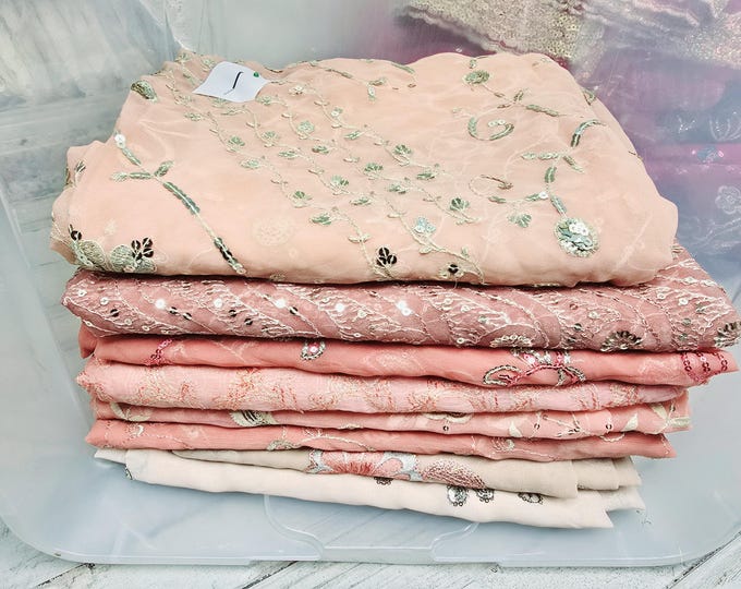 Sari Scarf (un-cut) PEACHY PINK Saree, Vintage Boho Scarf, India ...