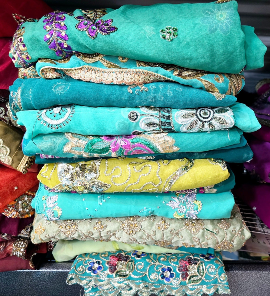 Vintage (un-cut) GREEN/ BLUE Sari-choose Your Sari Scarf/dupatta Scarf ...