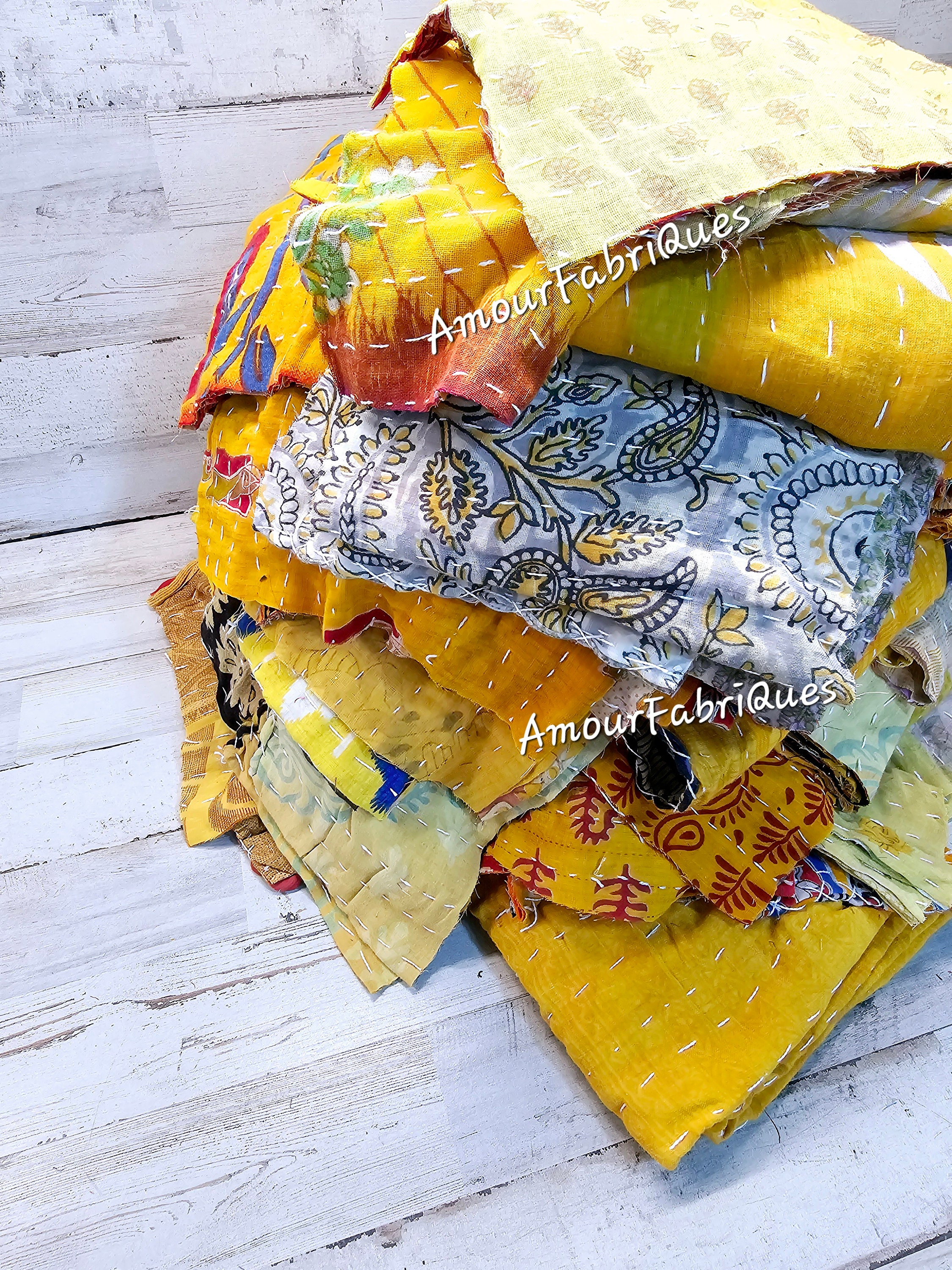 1/2 POUND (YELLOW) Kantha Scraps Kantha Scraps/kantha Quilts/hand ...