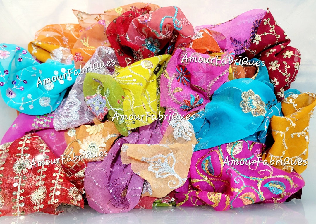 Large Pack 25 Variety Beaded Sari Scraps-sari Scraps-boho Scraps ...