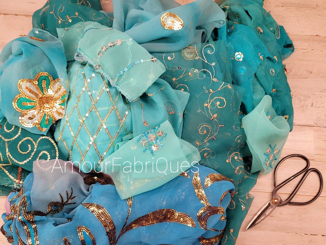 5" X 7" Bag BLUE Beaded Sari Scraps-sari Scraps-boho Scraps-variety of ...