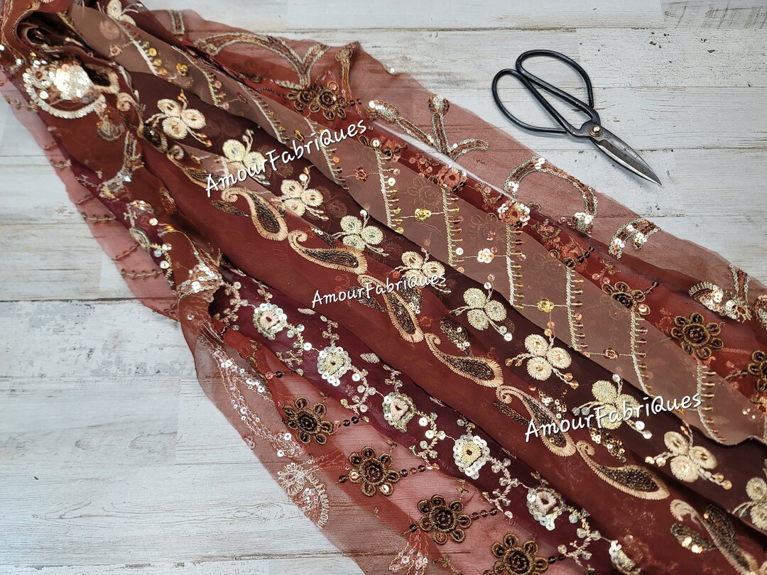 Brown Sari Silk Ribbon Strips: Beaded Embroidered Boho Ribbons, 20 ...