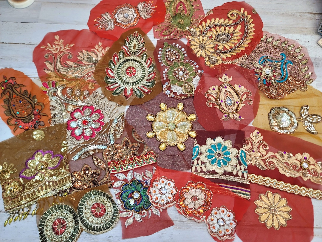 25 Pack BROWN Vintage Sari Swatches- Sari Beaded Appliques - Sari ...