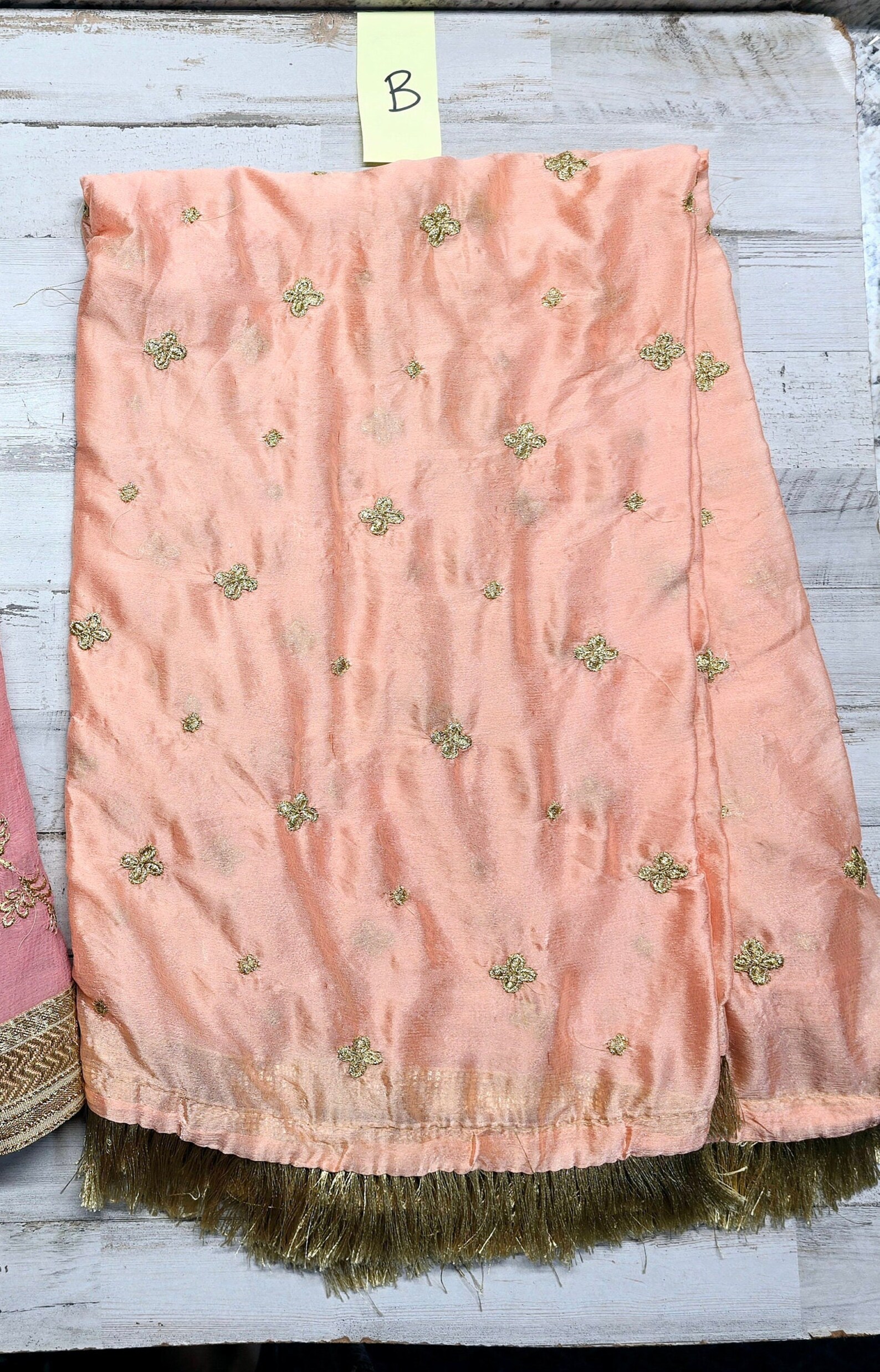 Vintage un-cut PEACHY / PINK Sari-choose Your Saree Scarf/dupatta Scarf ...